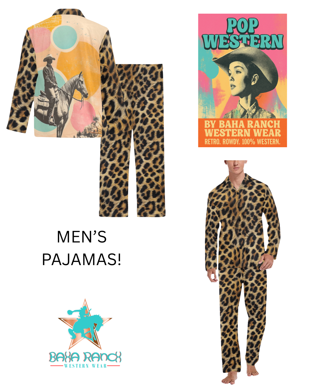 Baha Ranch Retro Pop Western Leopard Cowboy Pajamas – Fresh In Deals